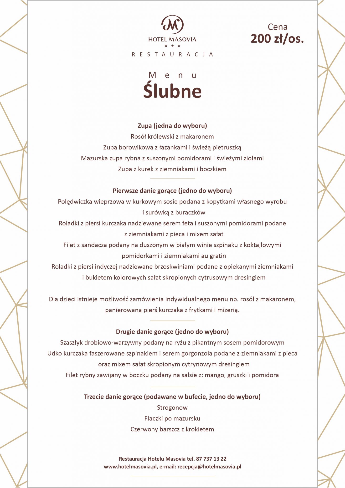 Menu weselne, ślubne - dania gorące, zimne, deser, przystawki - Hotel ...